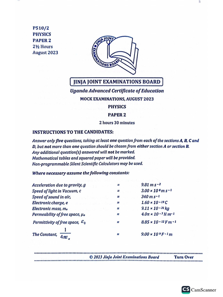 2023 Uace Jjeb Phy P510 2 QP | PDF