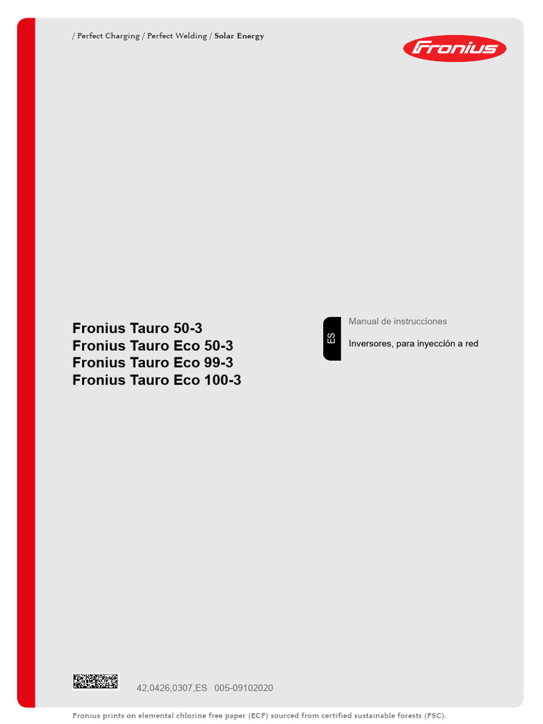 Manual de Instrucciones Inversores Fronius | PDF | Fotovoltaica ...