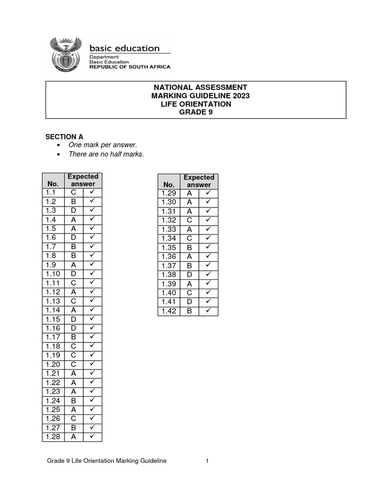 Grade 9 Life Orientation Marking Guide | PDF | Major Depressive ...