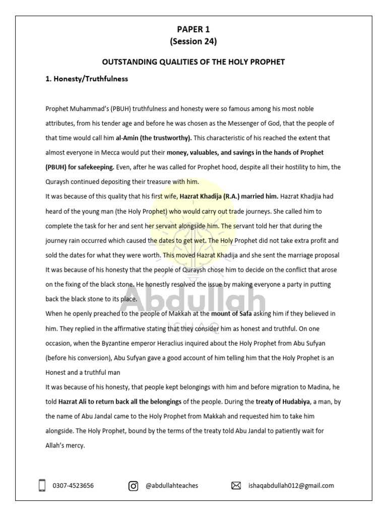 Session 24 Outstanding Qualities | PDF | Muhammad | Mecca