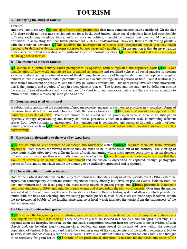 IELTS Reading - TOURISM TRAVELLING (2 Texts) | PDF | Tourism | Experience