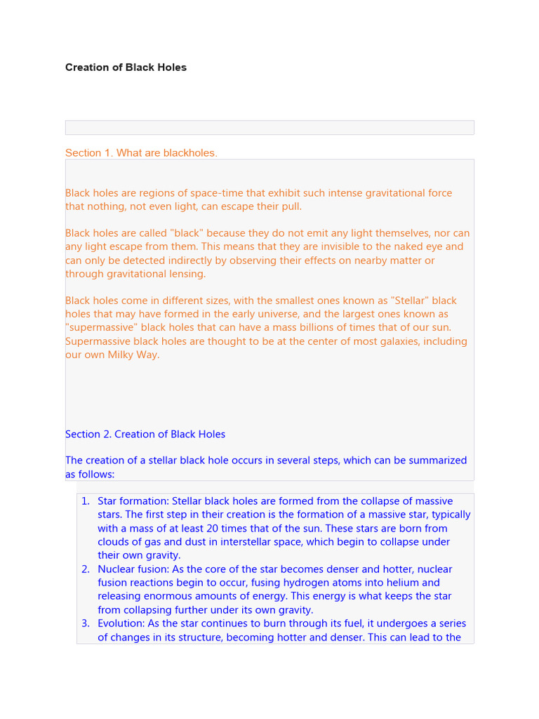 Creation of Black Holes 2 | PDF | Stars | Black Hole