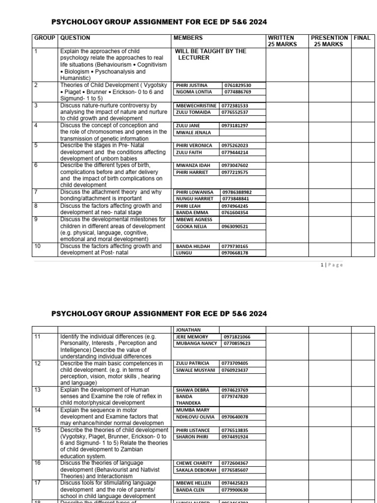 Psychology Group Assignment Ece DP 2024 | PDF | Child Development ...