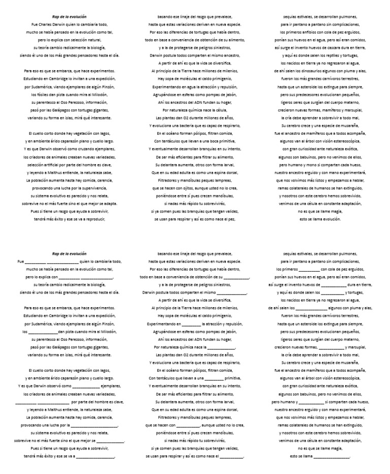 Rap de La Evolución | PDF | Evolución | Charles Darwin