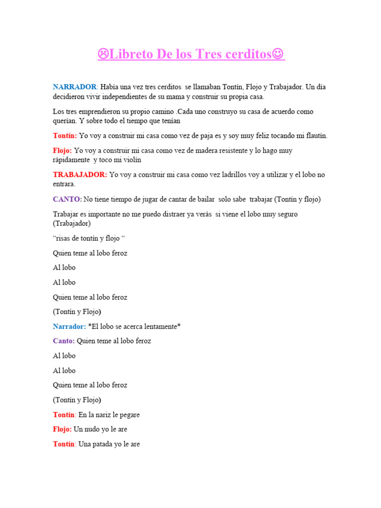 Libreto de Los Tres Cerditos | PDF
