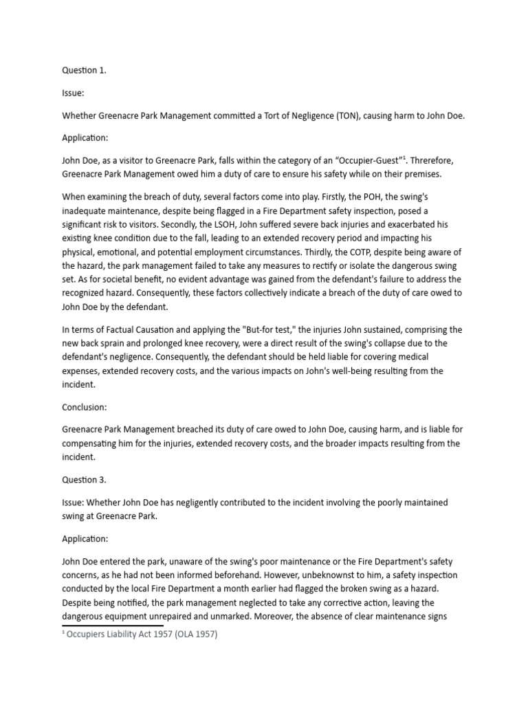 John Doe Case Pdf Causation Law Duty Of Care