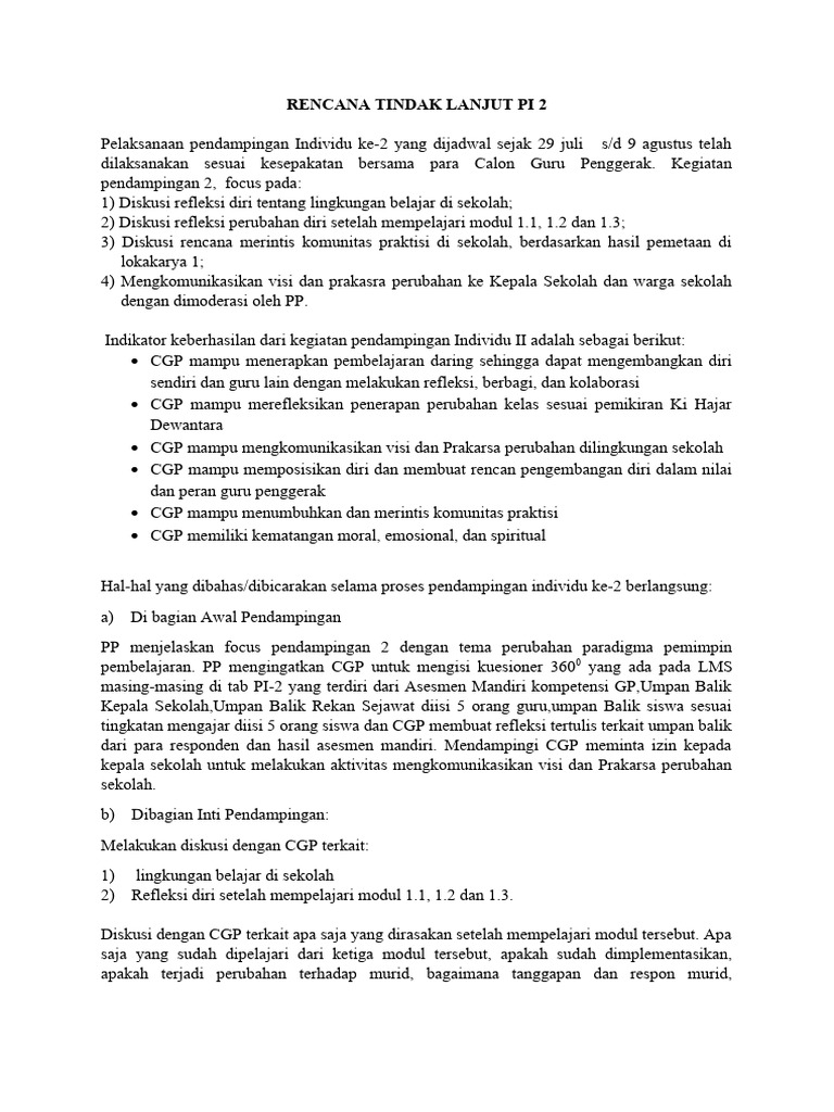 Rencana Tindak Lanjut Pendampingan CGP | PDF