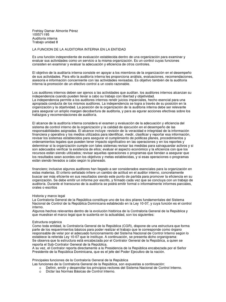 Unidad Número 8 Informe Auditoría Interna FDAP 100571105 | PDF | Auditoría