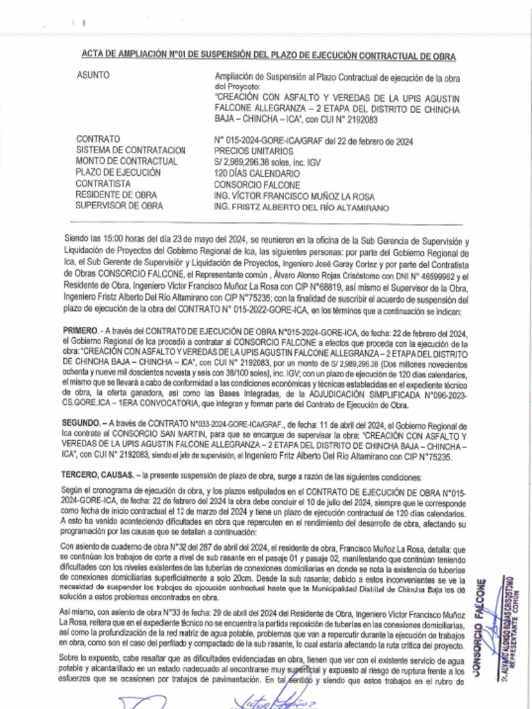 Acta de Ampl. Plazo N°01 de Suspension de Plazo | PDF