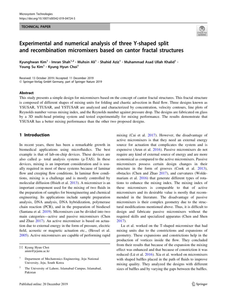 Experimental and Numerical Analysis of Three Y-Shaped Split and Recombination Micromixers Based ...