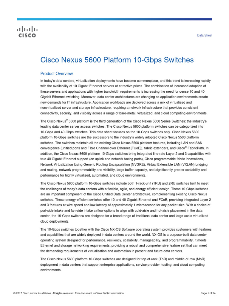Cisco Nexus 5600 10g Switches Datasheet | PDF | Network Switch | Ethernet