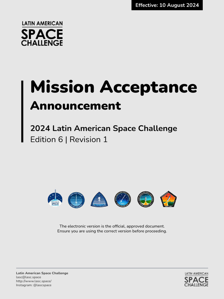 LASC Mission Acceptance Announcement R01 | PDF | Outer Space | Flight