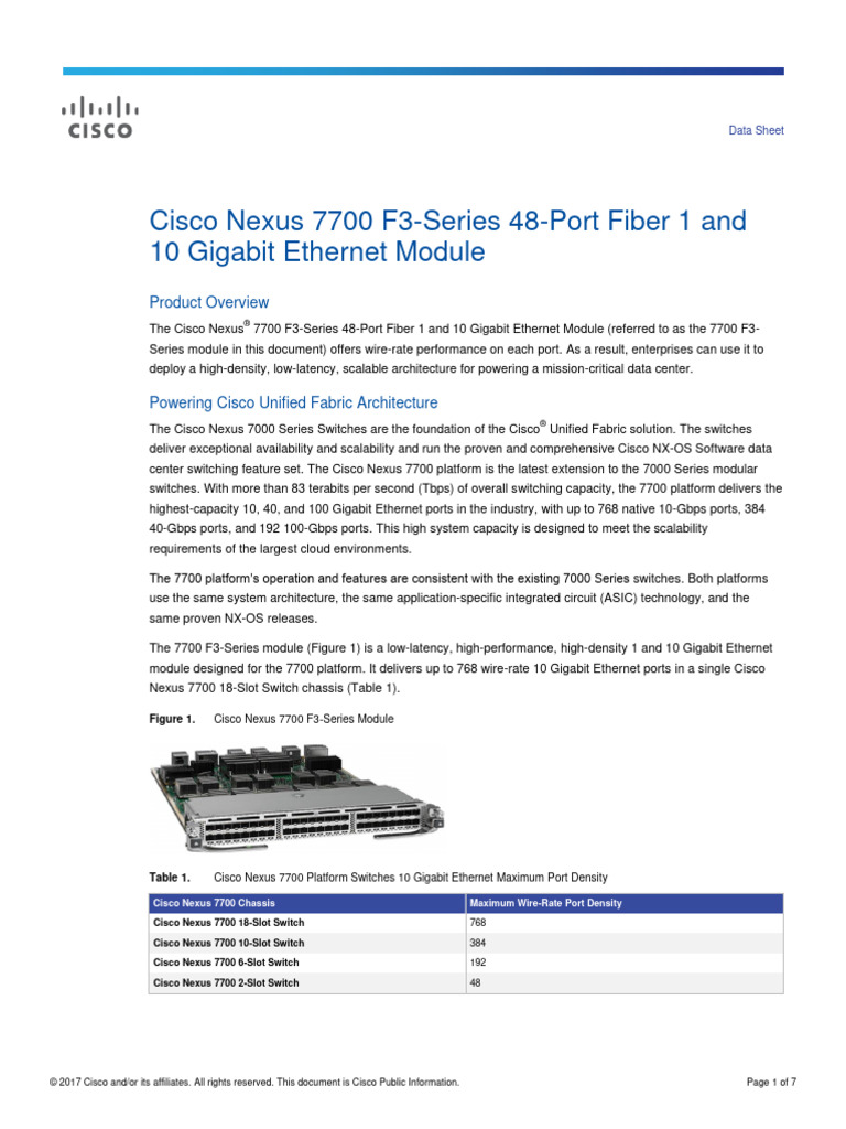 Cisco Nexus 7700 F3-Series 48-Port Fiber 1 and 10 Gigabit Ethernet Module Data Sheet | PDF ...