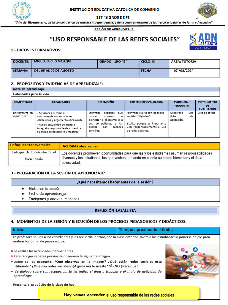 Tutoria - Uso Responsablede Las Redes Sociales | PDF | Evaluación ...
