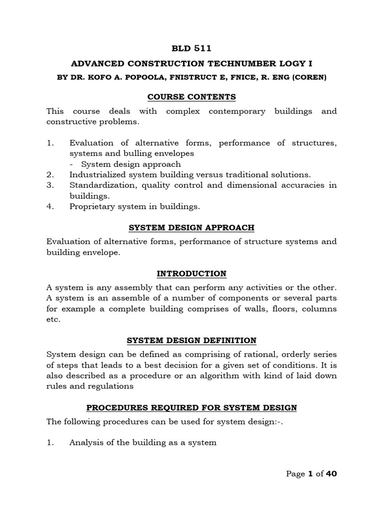BLD 511 Advanced Construction Technology I | PDF