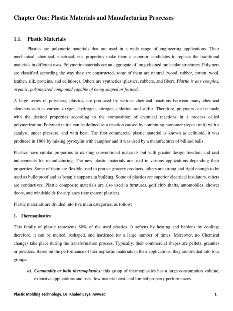 Chapter One, Plastic Materials - 240804 - 084110 | PDF | Thermoplastic ...