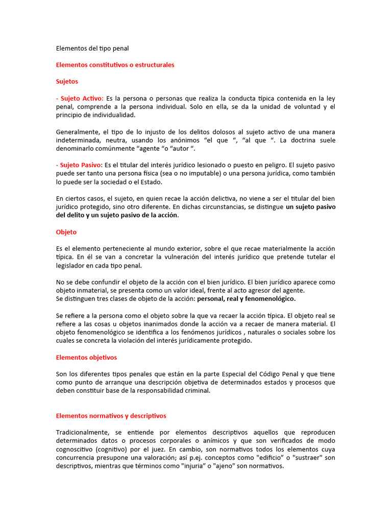Elementos Del Tipo Penal | PDF | Intención (Derecho Penal) | Justicia