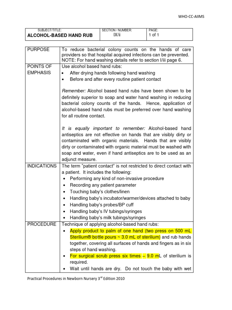 Alcohol Based Hand Rub | PDF | Hand Washing | Medical Specialties