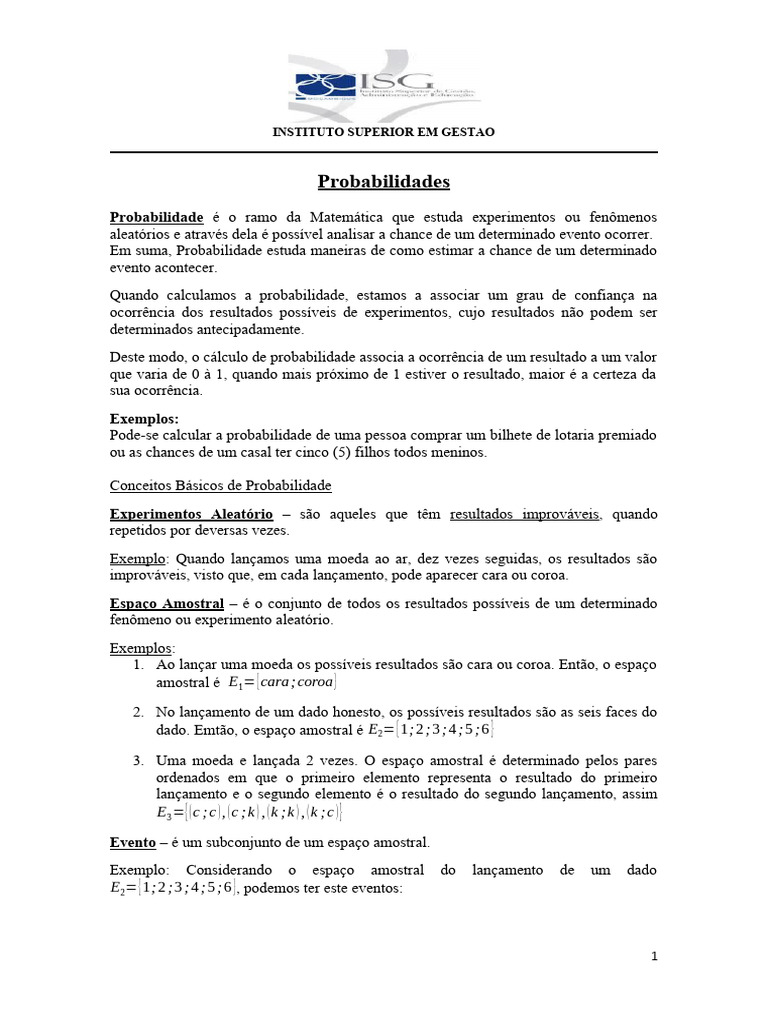 Aula Sobre Probabilidades | PDF | Probabilidade | Matemática
