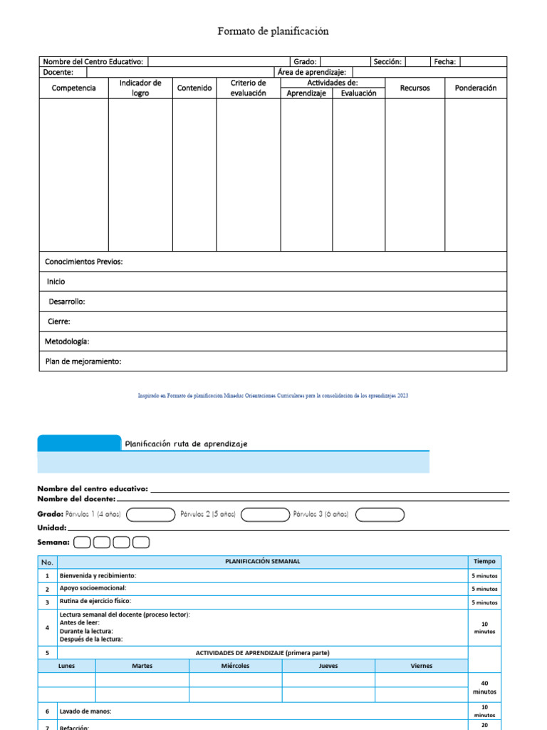 Formato Planificación Ruta De Aprendizaje Pdf Educación De La