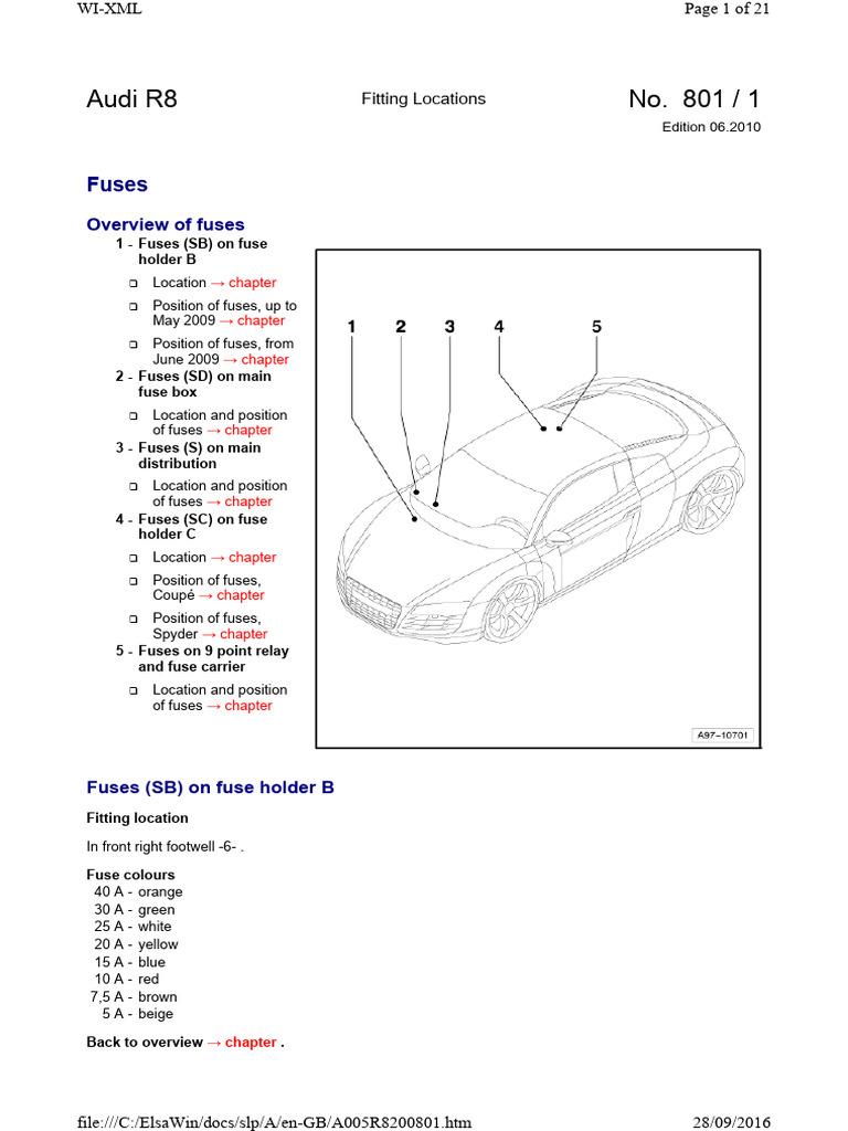 R8 Overview of Fuses & Location | PDF | Fuse (Electrical) | Automotive ...