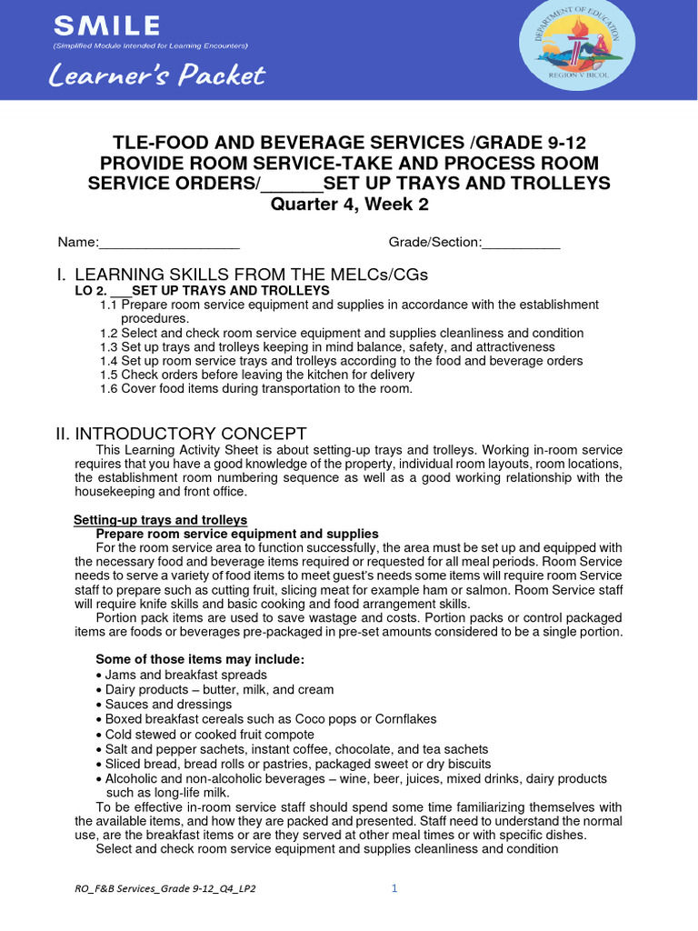 FB-Services Grade-9-12 Q4 LP2.Edited | PDF | Tableware | Foods