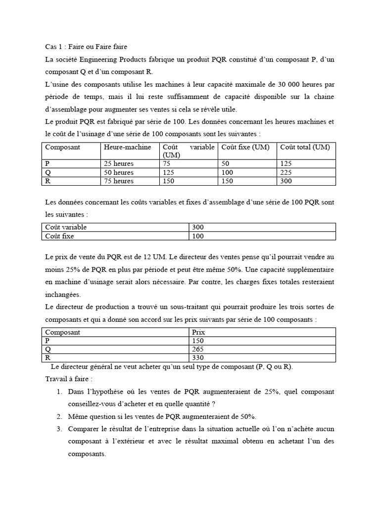 Analyse des coûts de production PQR | PDF | Dépréciation | Économie d ...