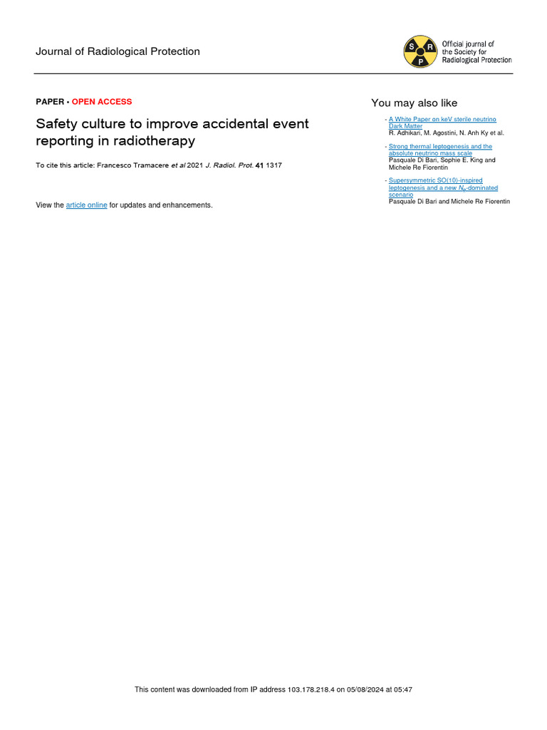 Tramacere 2021 J. Radiol. Prot. 41 1317 | PDF | Radiation Therapy | Cancer