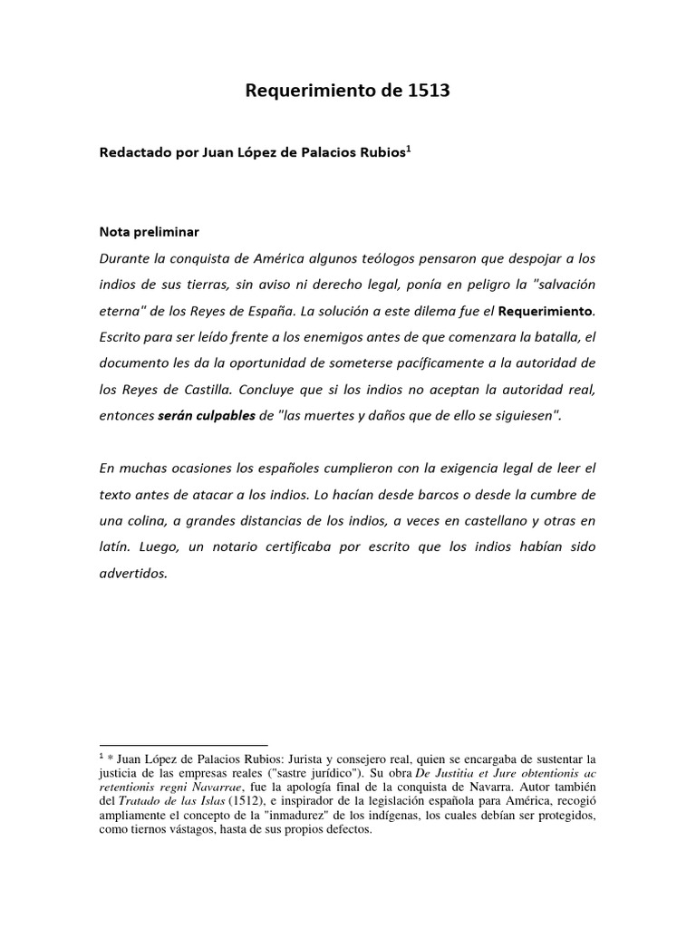 Requerimiento de 1513: Contexto y Texto | PDF