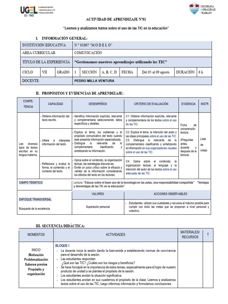 Sesion de Aprendizaje Silvia | PDF | Enseñando | Aprendizaje