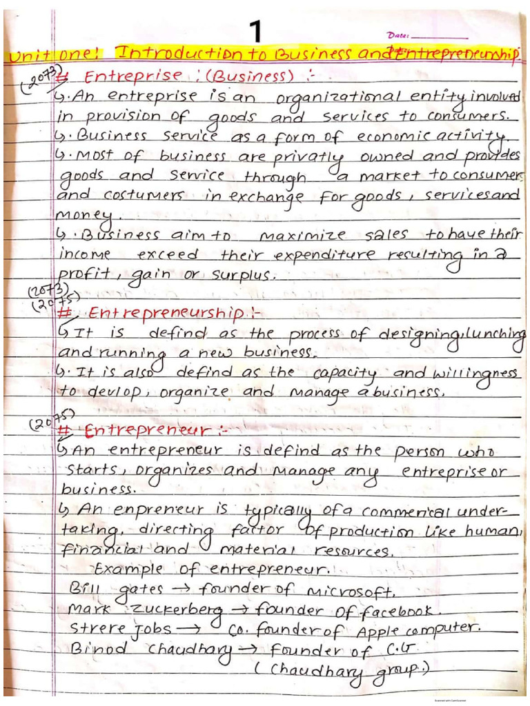 Entrepreneurship Development Class Note | PDF