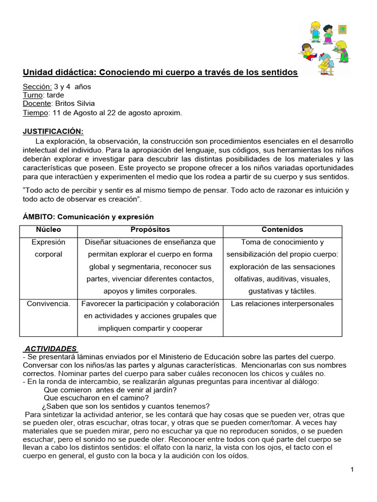 Unidad de Los Sentidos | PDF | Artes del Lenguaje y Comunicación ...