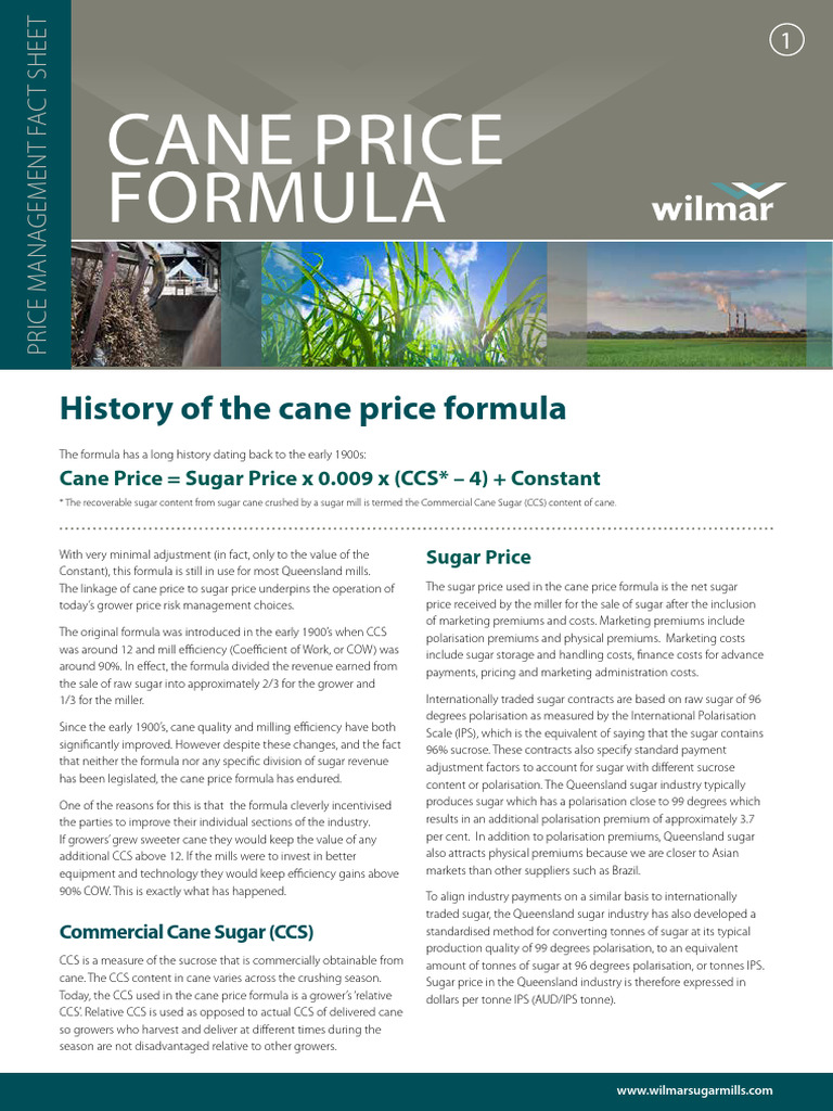 Fact Sheet 1 - Cane Price Formula | PDF | Sugarcane | Sucrose