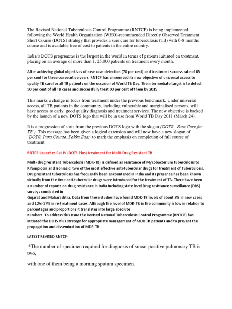 The Revised National Tuberculosis Control Programme | Download Free PDF ...