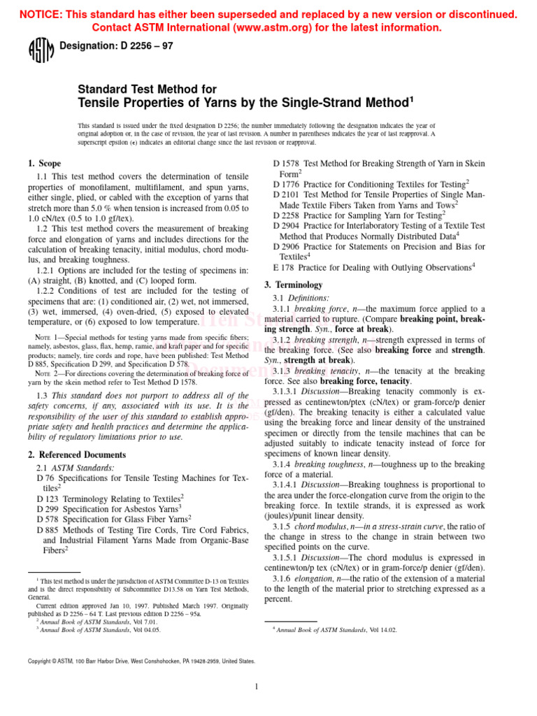 Astm D2256 97 | PDF | Yarn | Fracture