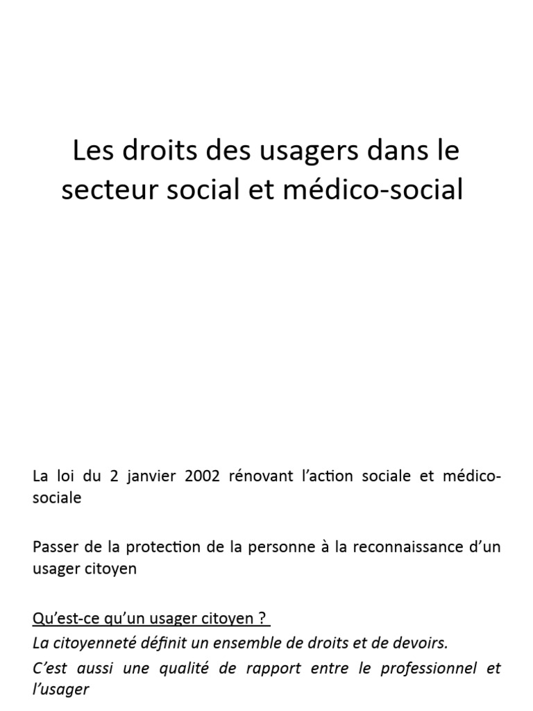 Le Droit Des Usagers Dans Le Secteur Social | PDF | Dignité | Invalidité