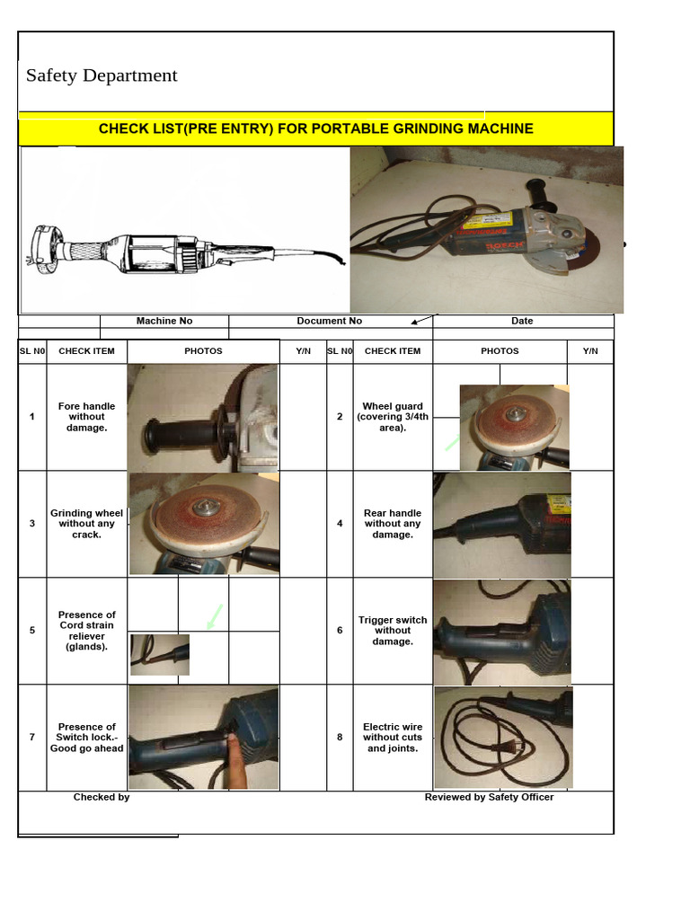 Check List (Pre Entry) For Portable Grinding Machine | PDF | Machines ...