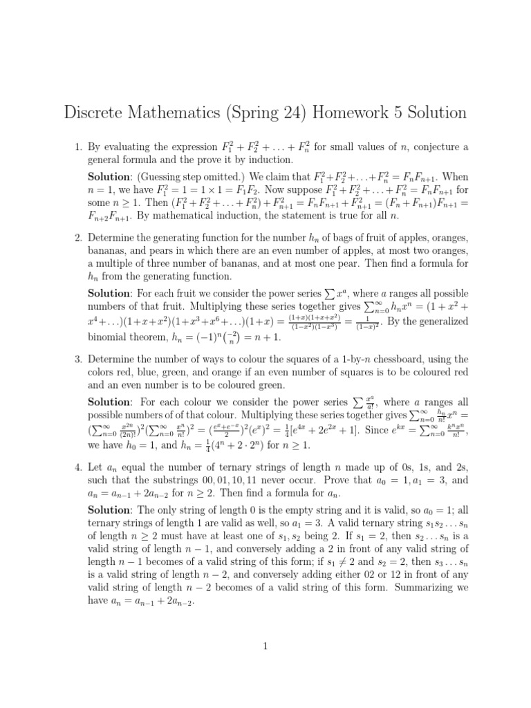 2024S Discrete Maths HW 5 Solution | PDF | Recurrence Relation | Mathematics