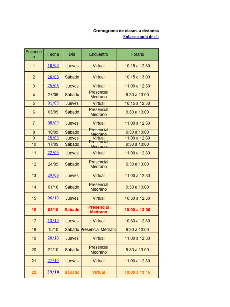Cronograma de Clases A Distancia - Matemática Superior - K3522 - 2C ...