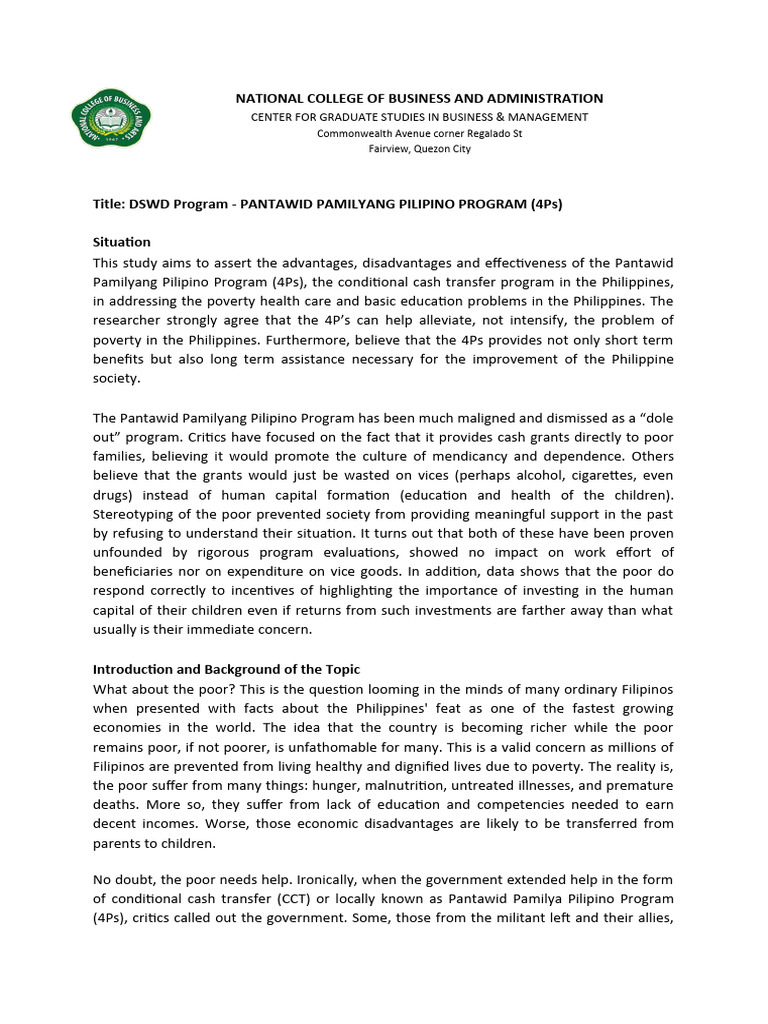 Case Study - DSWD | PDF | Poverty | Poverty & Homelessness