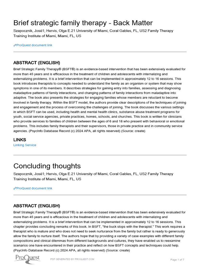 Brief Strategic Family Therapy | PDF | Psychotherapy | Family Therapy