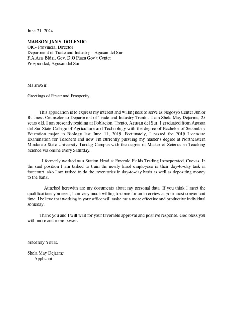 DTI Application Letter | PDF