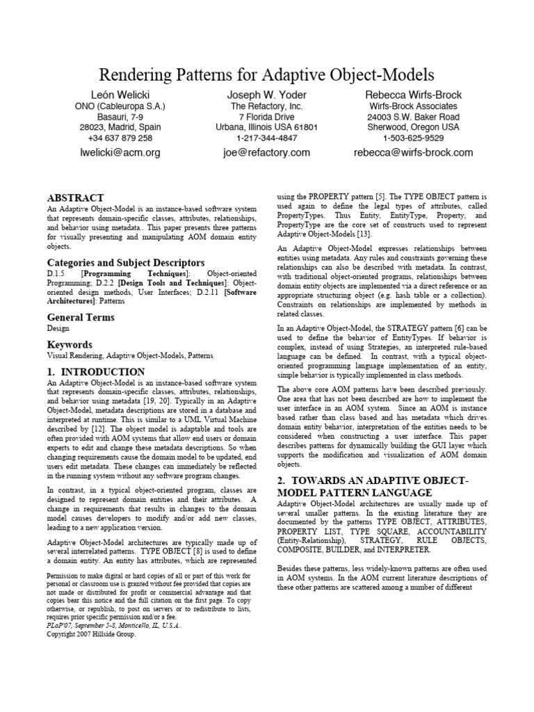 RenderingPatternsforAdaptiveObject Models | PDF | Class (Computer Programming) | Object ...