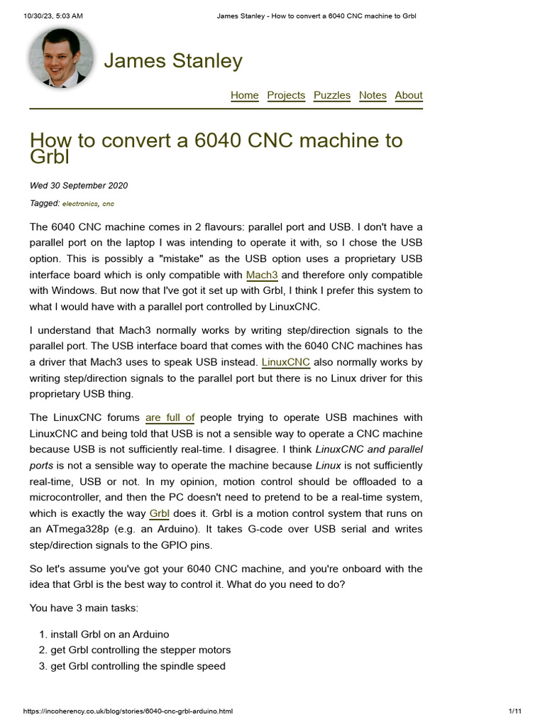 Convert A 6040 CNC Machine To GRBL | PDF | Arduino | Usb