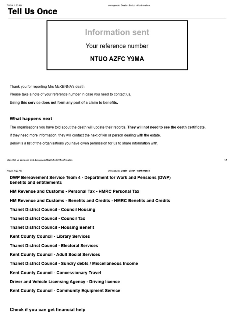 Reporting a Death: Next Steps | PDF