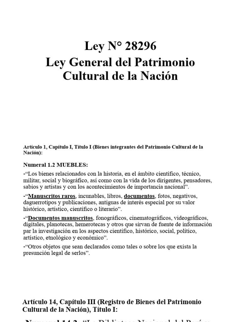 Ley General Del Patrimonio Cultural de La Nación Del Perú | PDF | Archivo | Patrimonio cultural