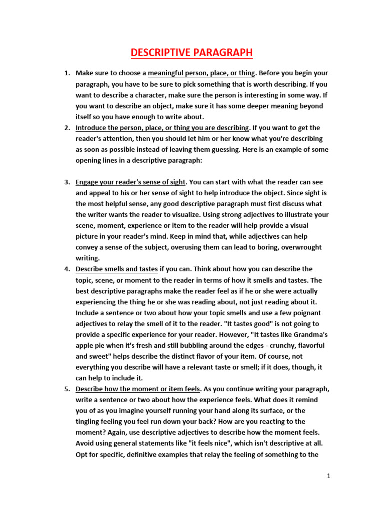 Descriptive Paragraph | PDF | Experience