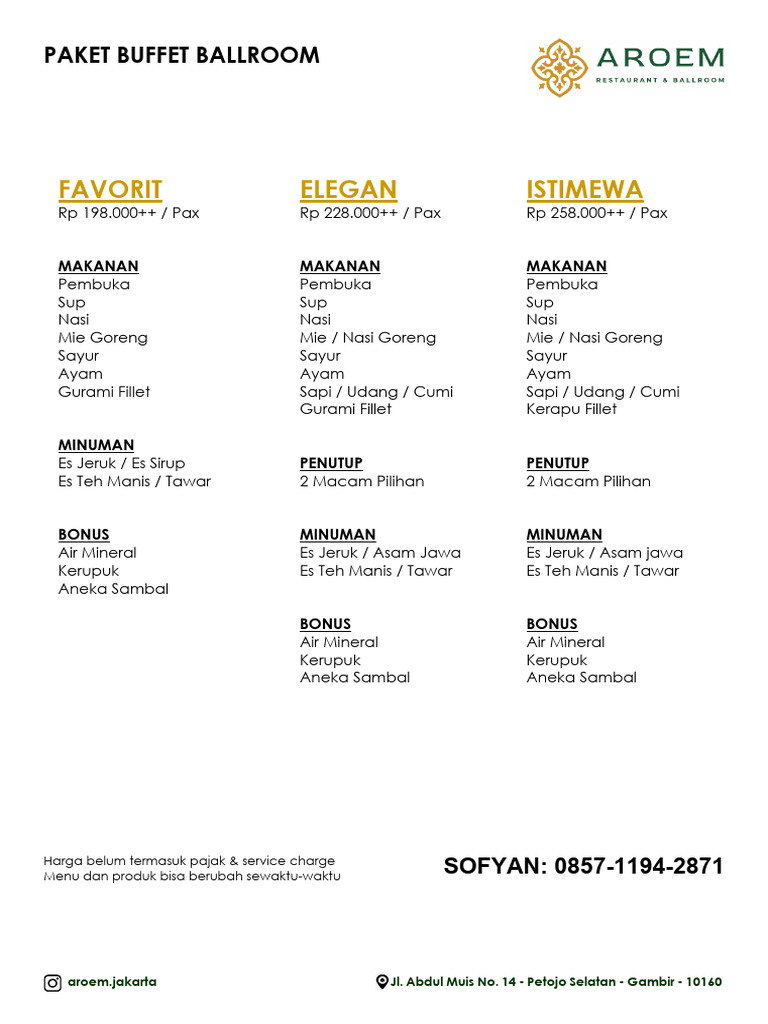 Menu Buffet Aroem Resto Jakarta | PDF