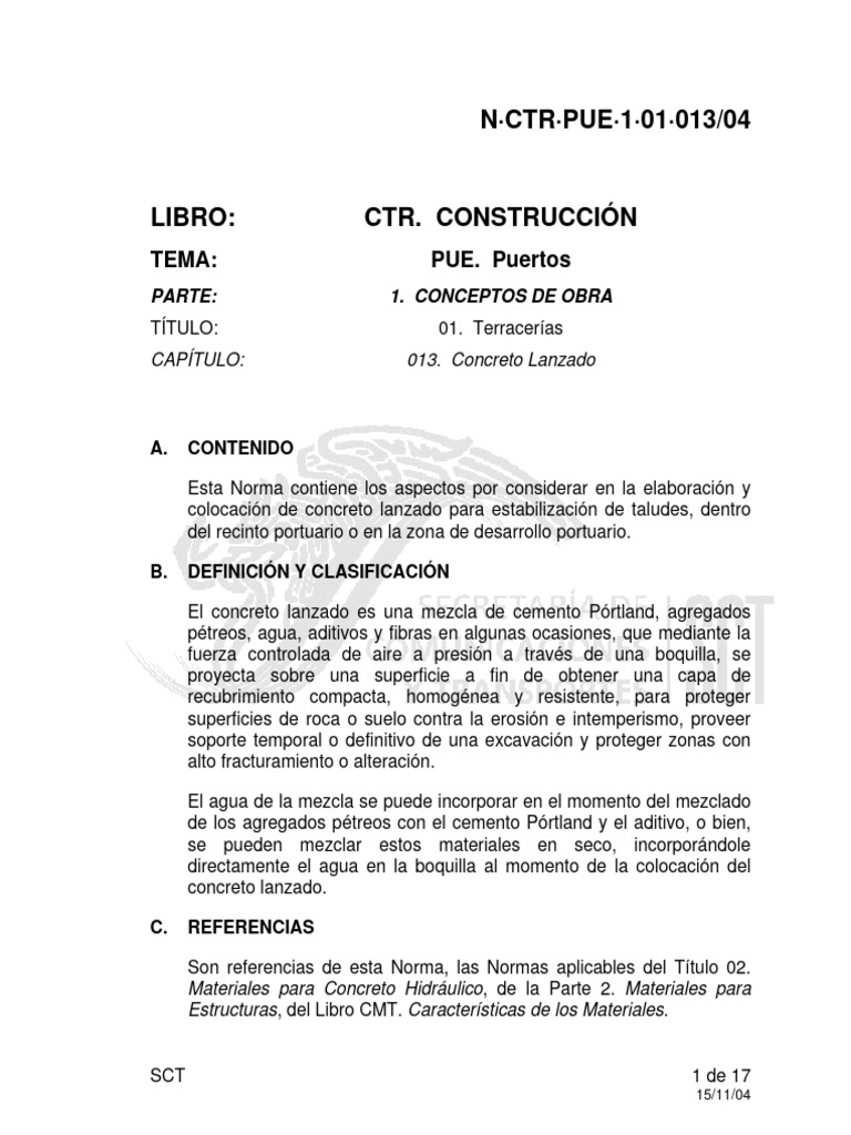 N CTR Pue 1 01 013 04 | PDF | Hormigón | Cemento