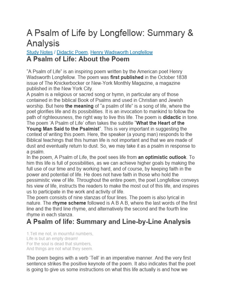 A Psalm of Life by Longfellow | PDF | Poetry